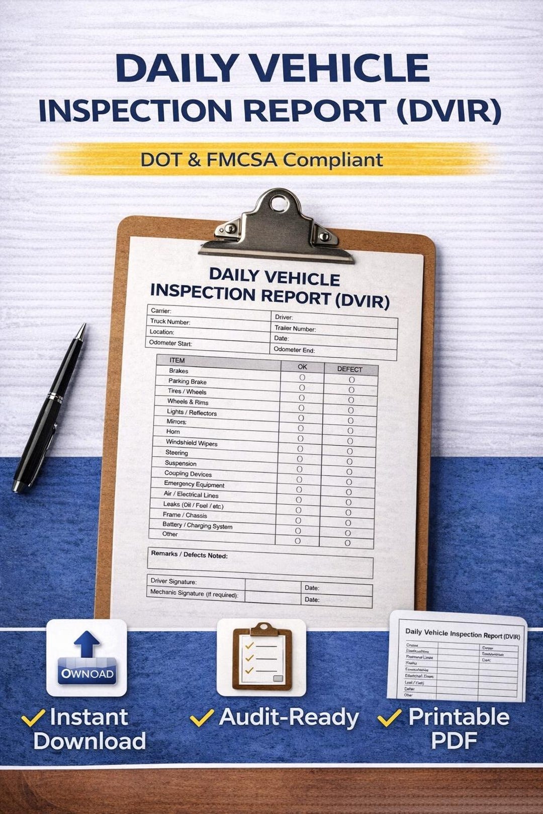 DOT Compliant Vehicle Inspection Report (DVIR) – Printable PDF - Etsy