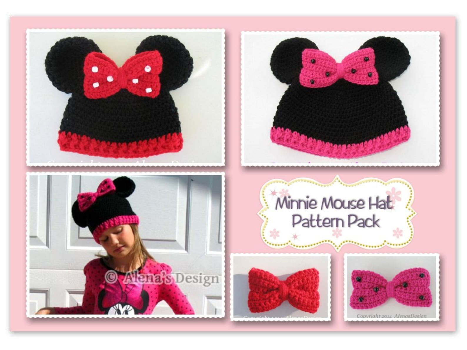 Pattern Pack Minnie Mouse Hat ALL Sizes Crochet Patterns Mickey Mouse ...
