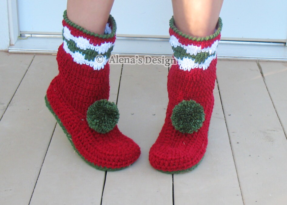 Crochet Boot Pattern Women's Christmas Slipper Boots - Etsy