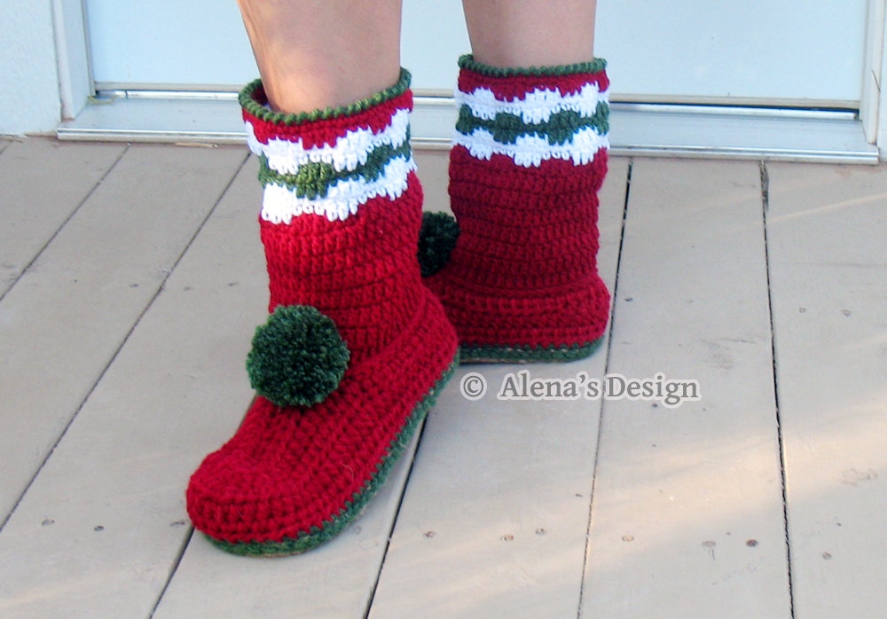 Crochet Boot Pattern Women's Christmas Slipper Boots - Etsy