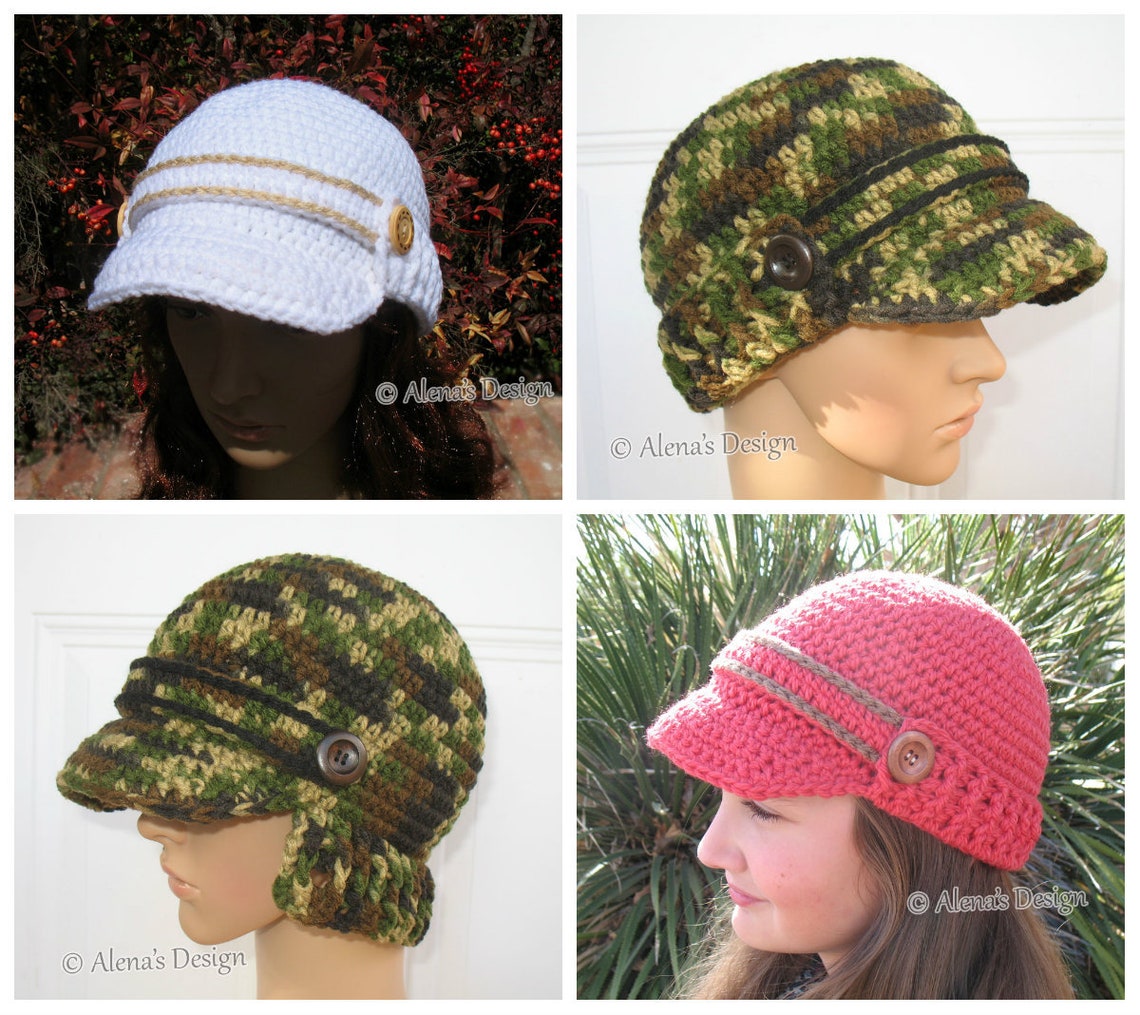 Crochet Hat Pattern Visor Beanie With Ribbed Brim Newsboy Cap Trapper ...