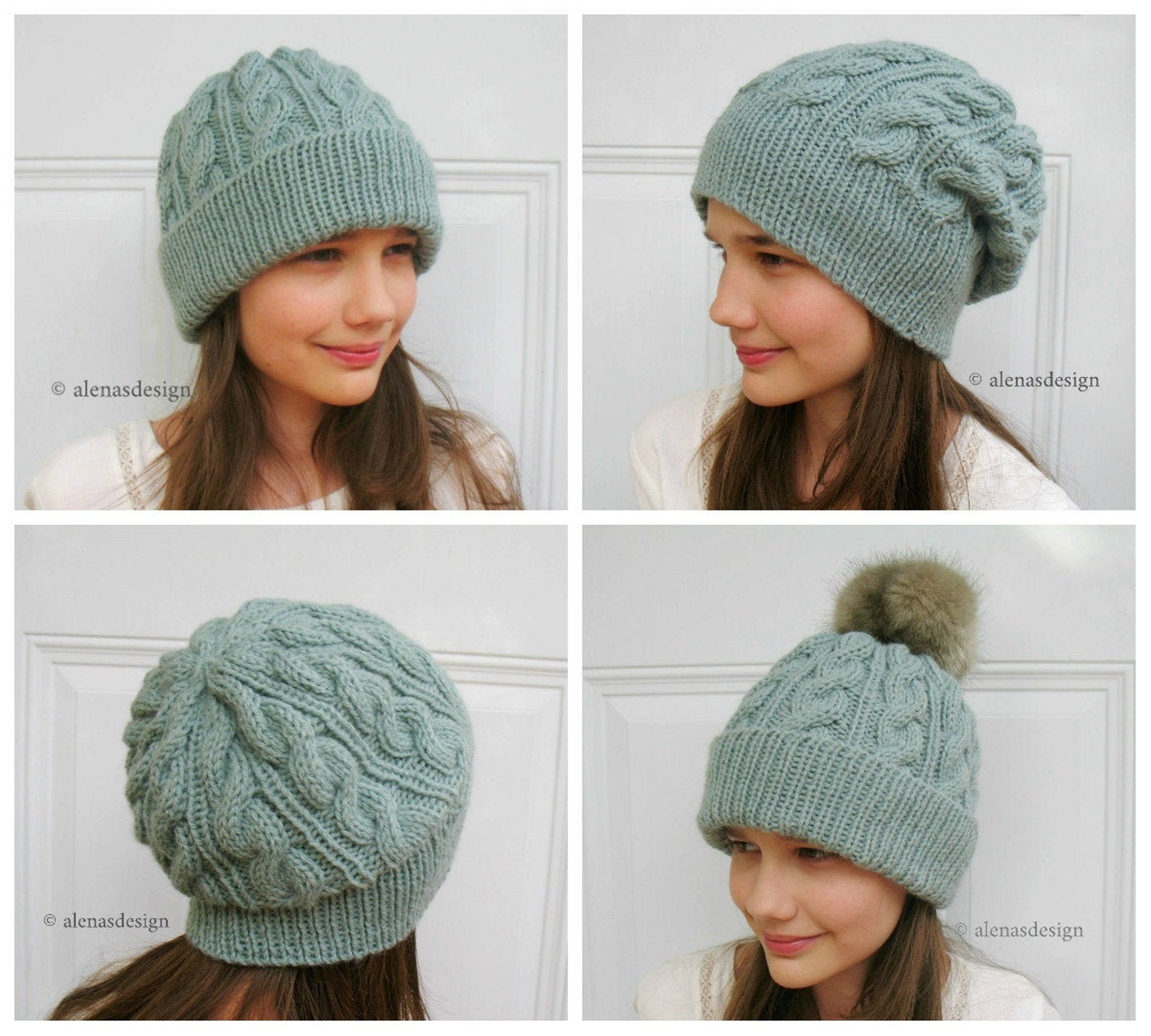 Cable Knit Hat Pattern, Cabled Hat Pattern, Slouchy Beanie Pattern, Hat ...