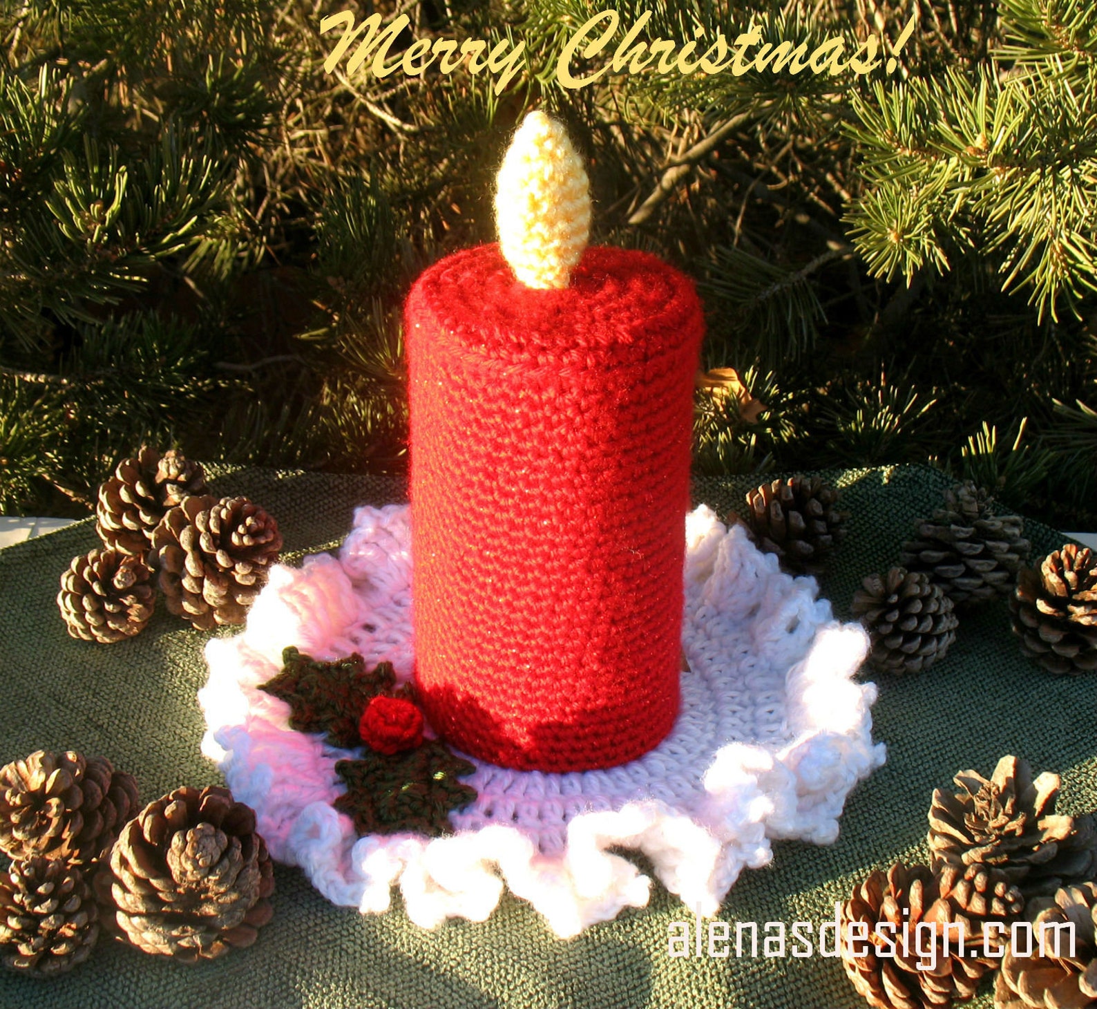Christmas Candle Crochet Pattern 217 Candle with Flame Holly | Etsy