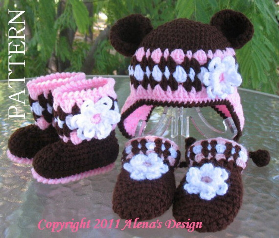 Crochet PATTERN Set Bear Hat Baby Booties and Baby Mittens - Etsy
