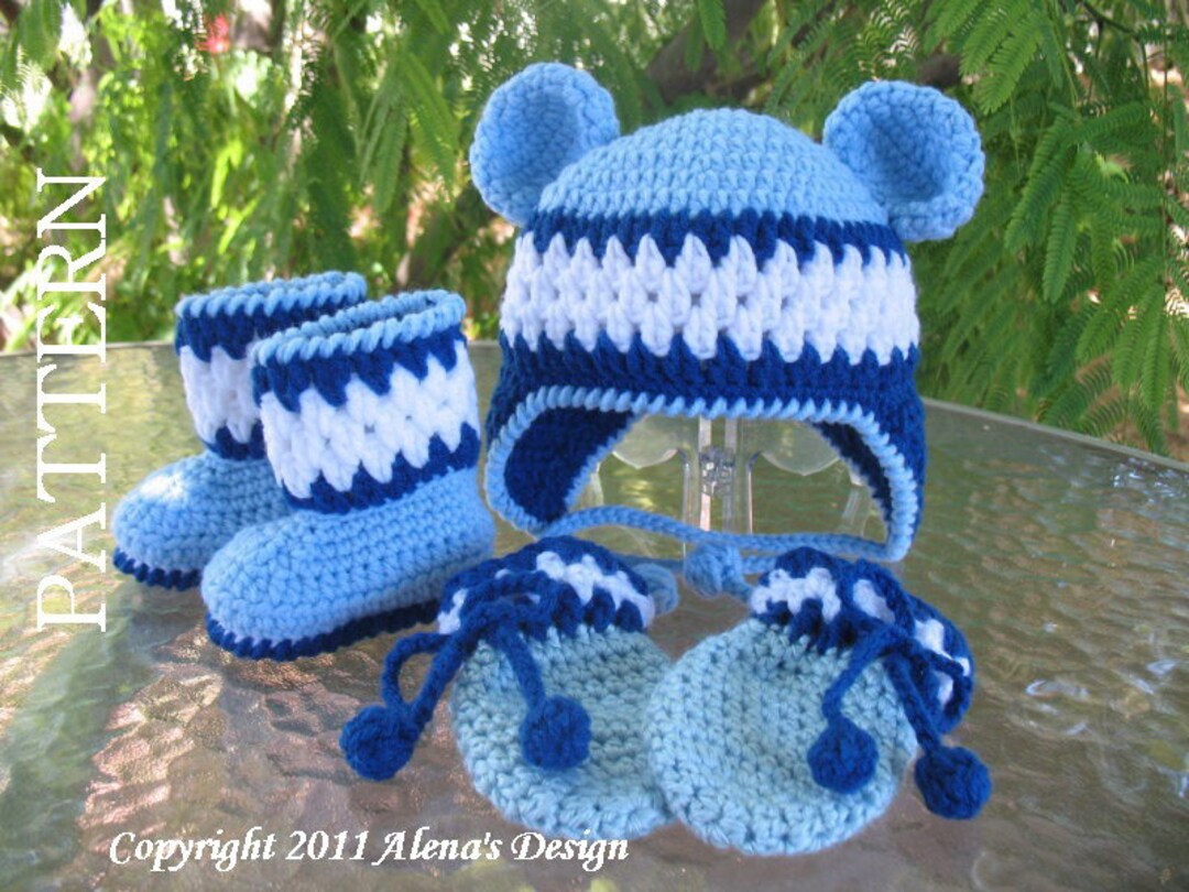 Crochet PATTERN Set Blue Bear Hat Baby Booties Baby - Etsy