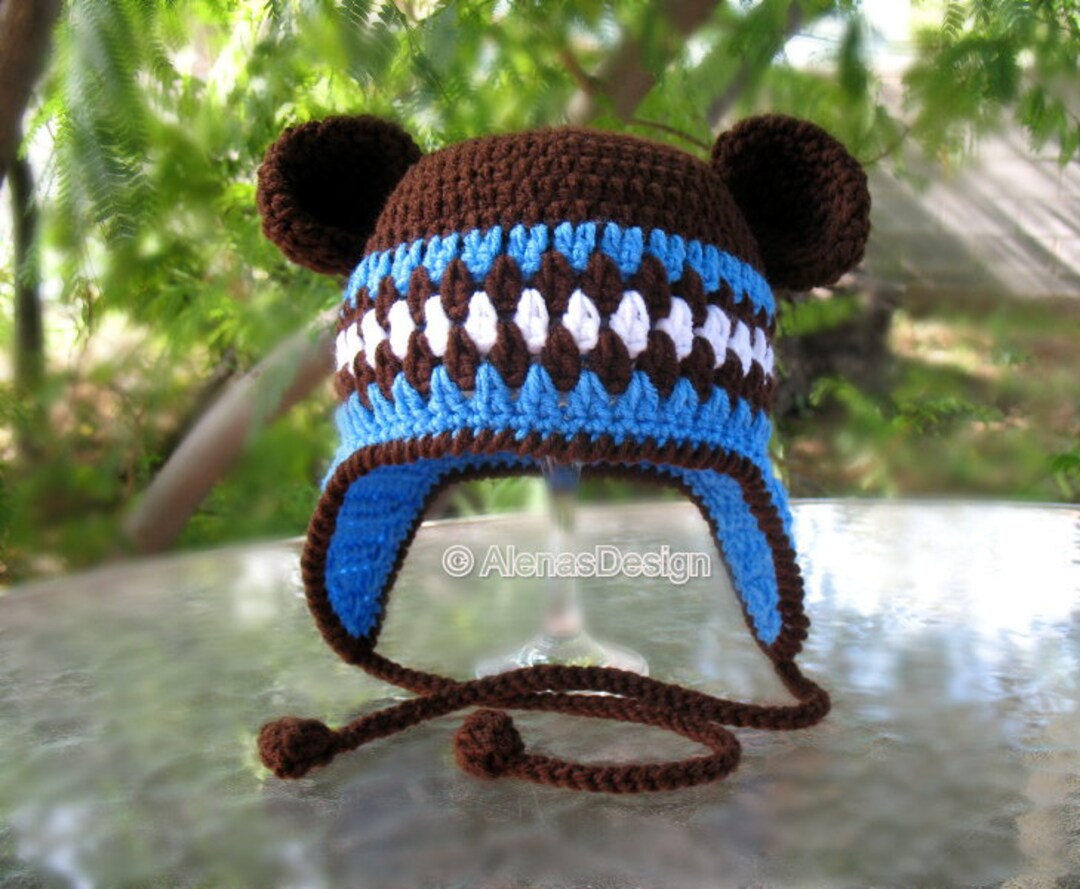 Brown Bear Hat Crochet Pattern 053 Hat With Bear Ears Ear Flap Hat Baby ...