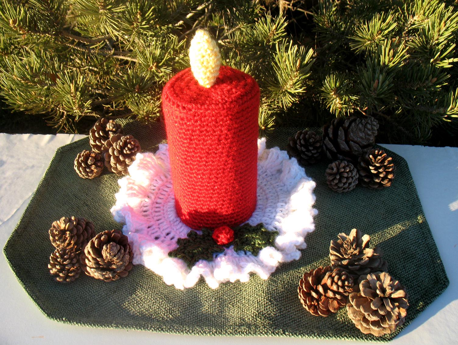 Christmas Candle Crochet Pattern 217, Candle With Flame, Holly Berry ...