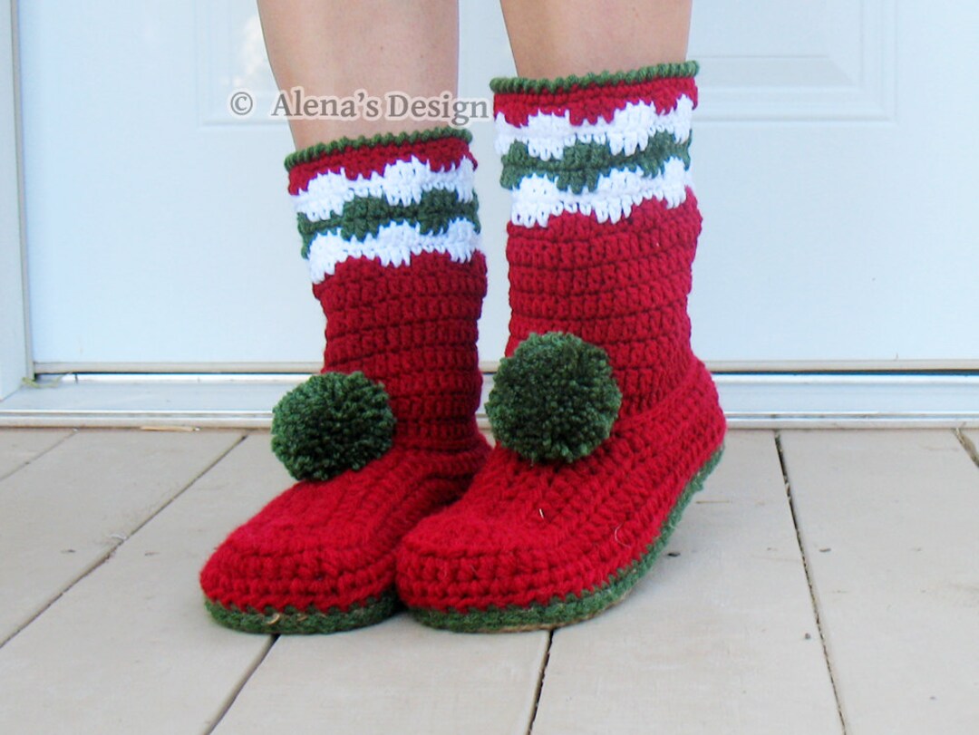 Crochet Boot Pattern, Women's Christmas Slipper Boots - Etsy