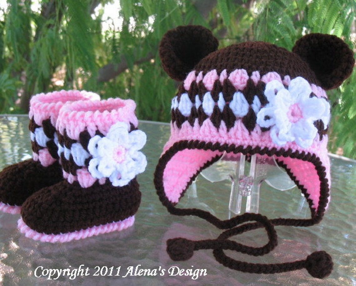 Crochet PATTERN Set Bear Hat Baby Booties and Baby Mittens - Etsy