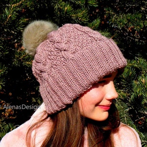 Braided Cable Hat Knitting Pattern, Slouchy Beanie Pattern, Knit Hat ...