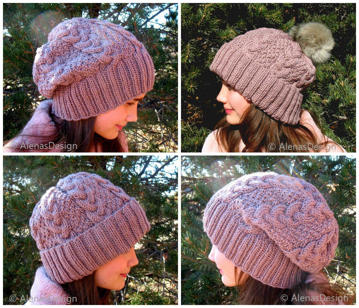 Braided Cable Hat Knitting Pattern, Slouchy Beanie Pattern, Knit Hat ...