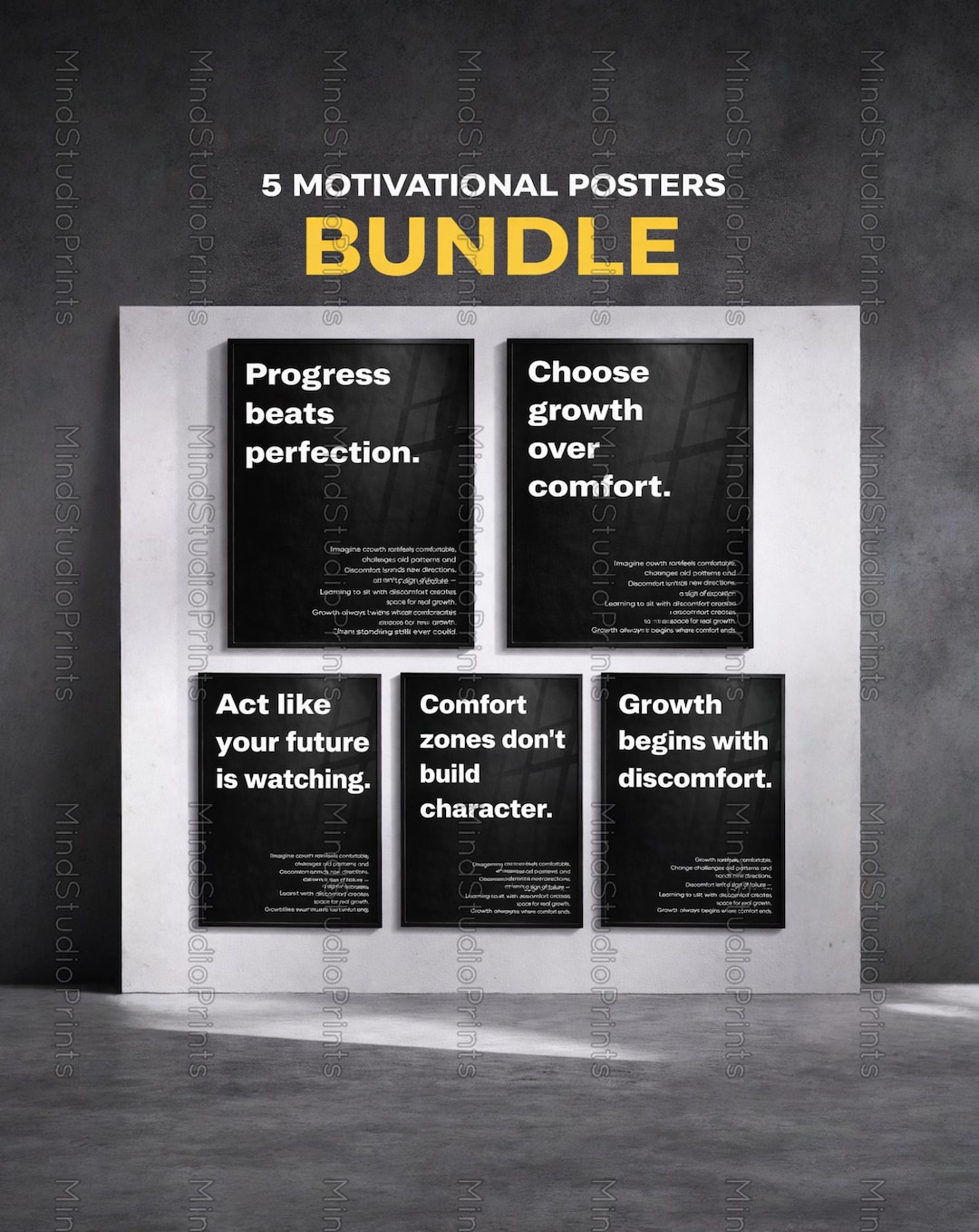 5 Motivational Poster Pack. Quote, Black and White Art (digital ...