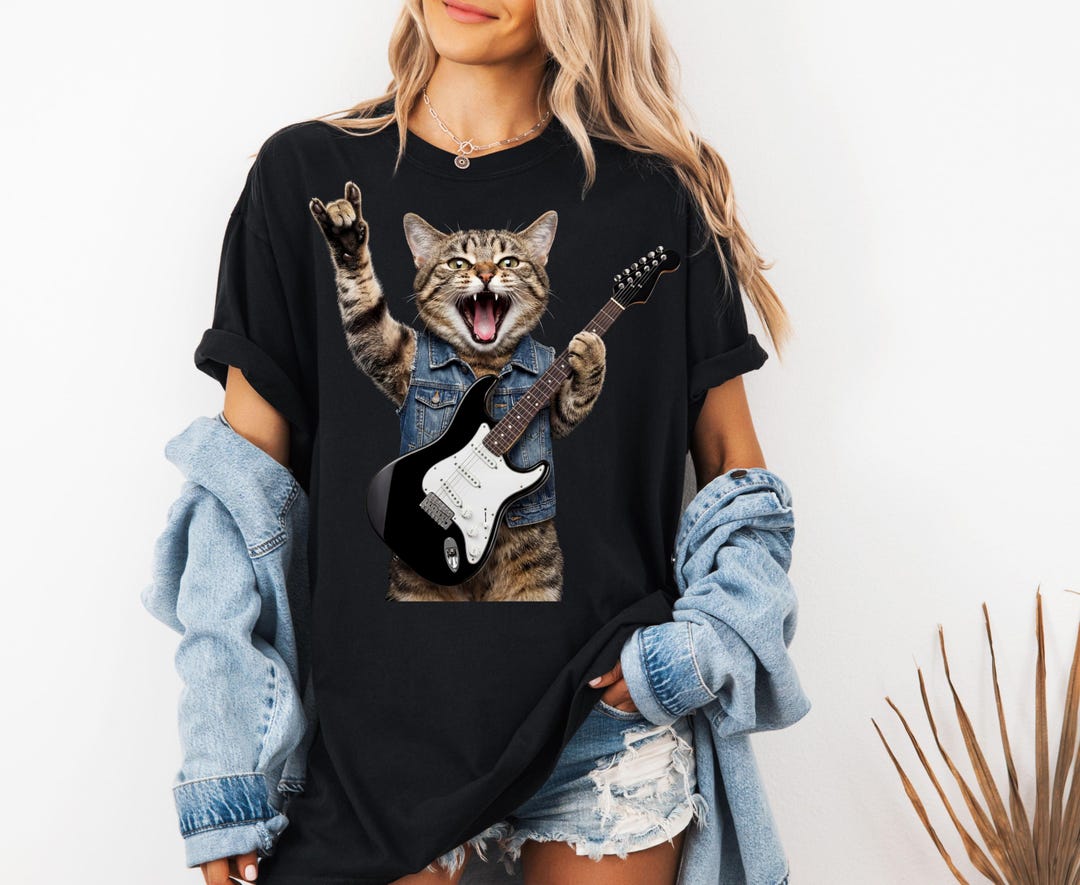 Funny Cat Playing Guitar Rock and Roll Gifts Men Women Kids ,silly Cat ...