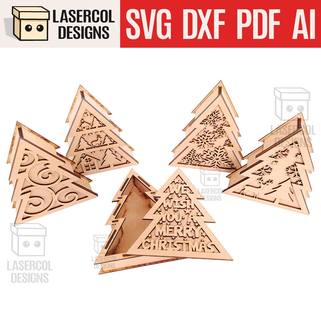 Christmas Tree Box (2 Sizes, 5 Styles) - Laser Cut Files - SVG+DXF+PDF ...