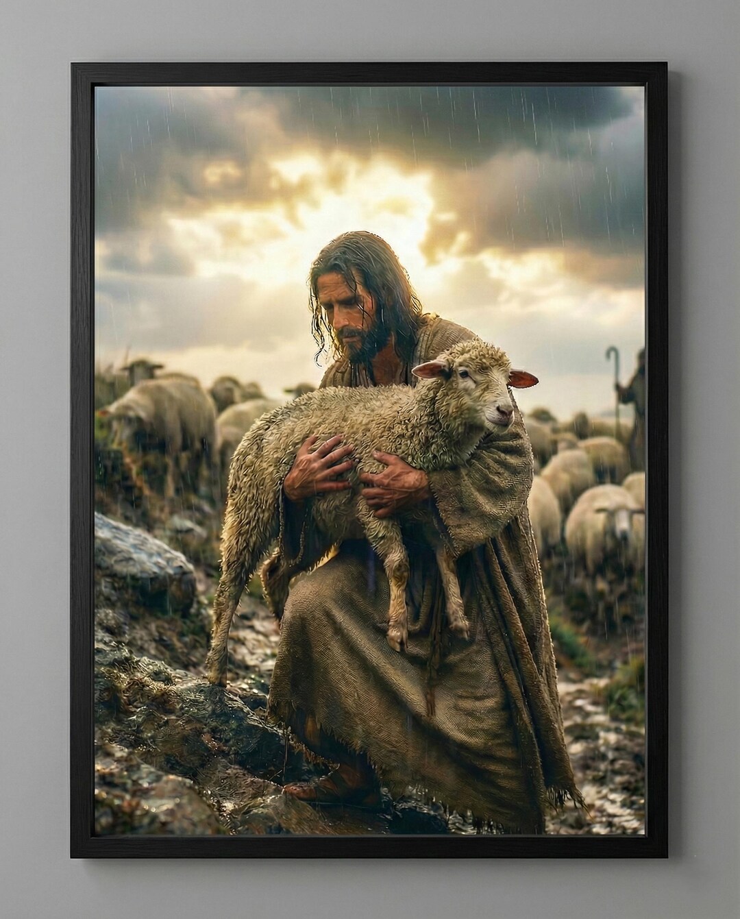 Hyper Realistic Jesus Photo, Good Shepherd Leaving the 99, Cinematic ...