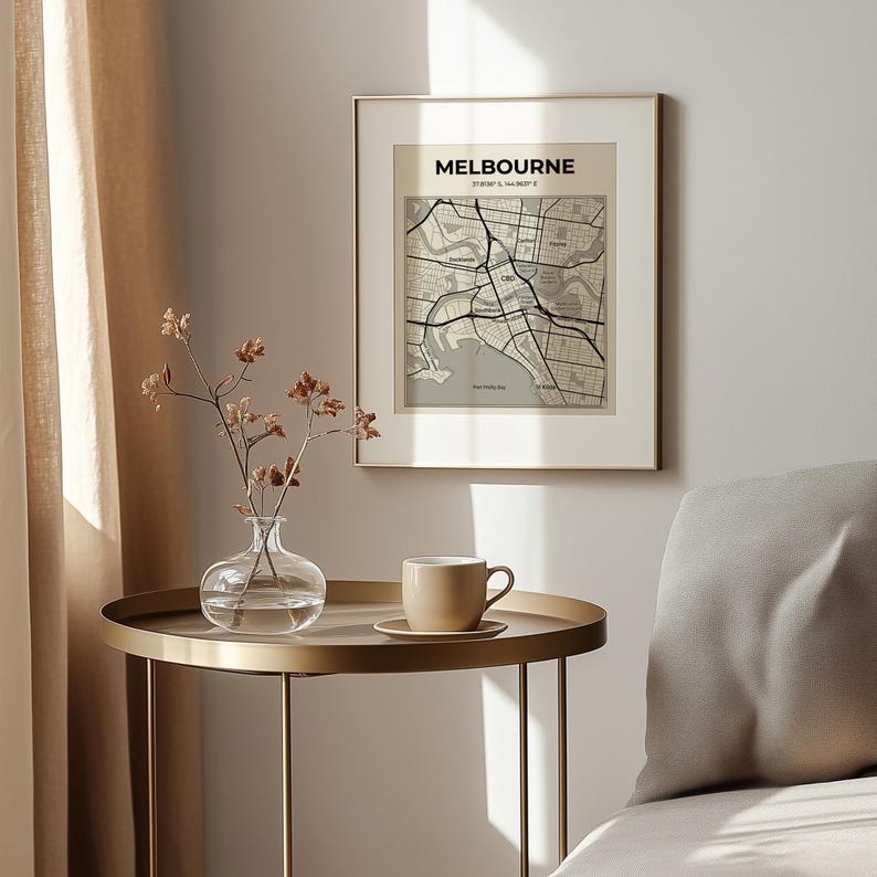 Minimalist Printable Melbourne City Map, Scandinavian Neutral Decor ...