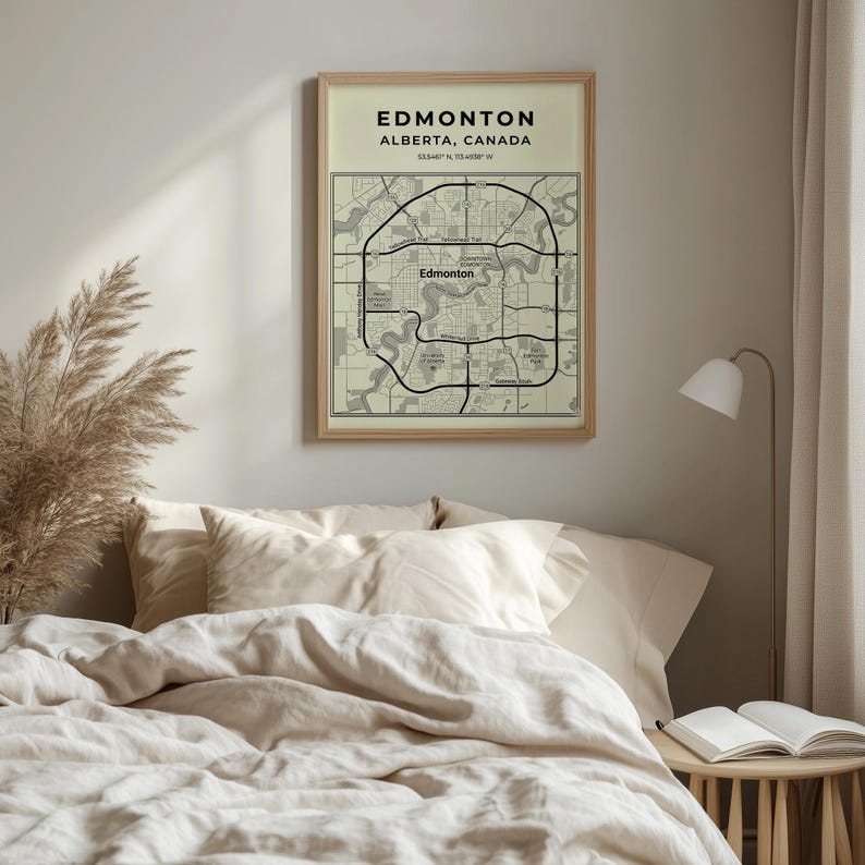 Vintage Edmonton Canada Map Printable - Minimalist City Wall Art, Sepia ...