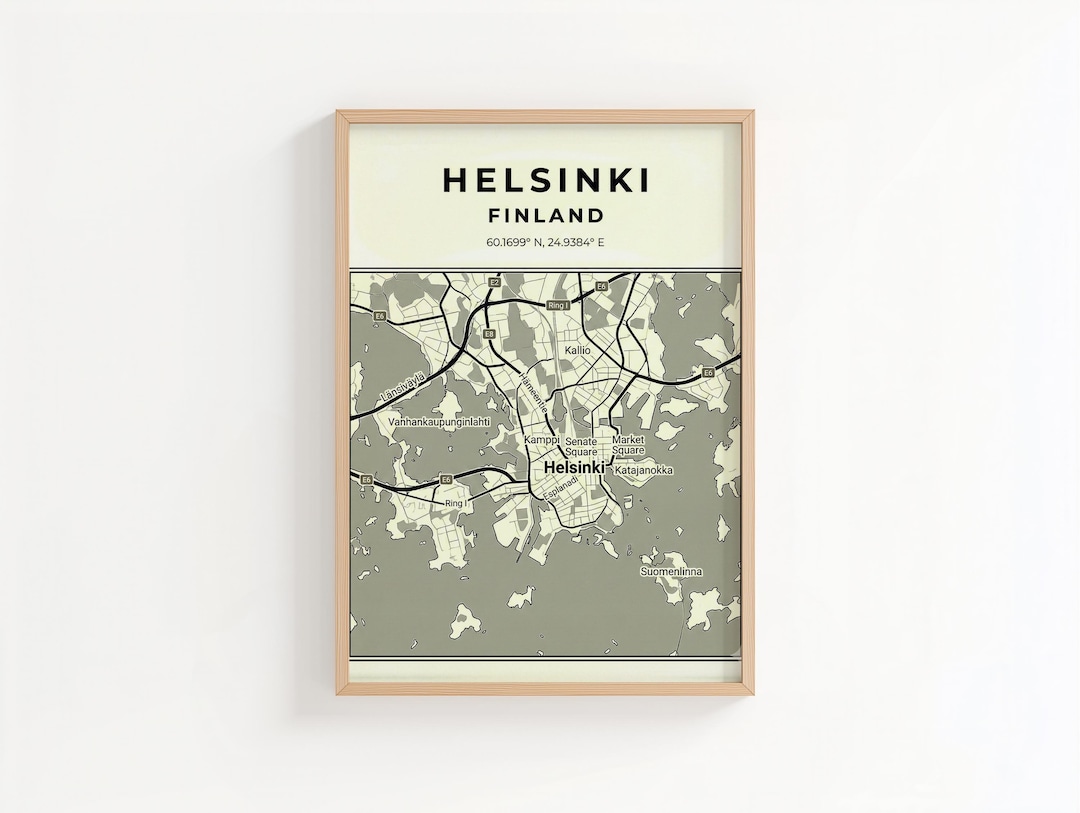Helsinki City Map Art - Minimal Scandinavian Style Map, Modern Neutral ...