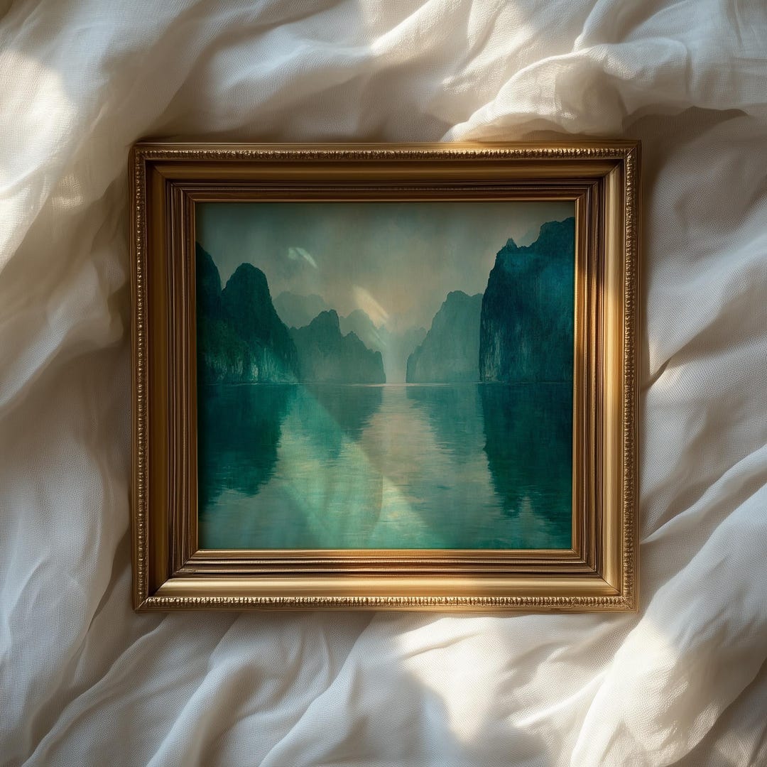 Moody Cliffside Seascape in Soft Light - Vintage Coastal Landscape Art ...
