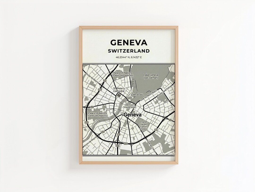 Printable Geneva City Map - Clean Modern Street Plan Art, Neutral ...
