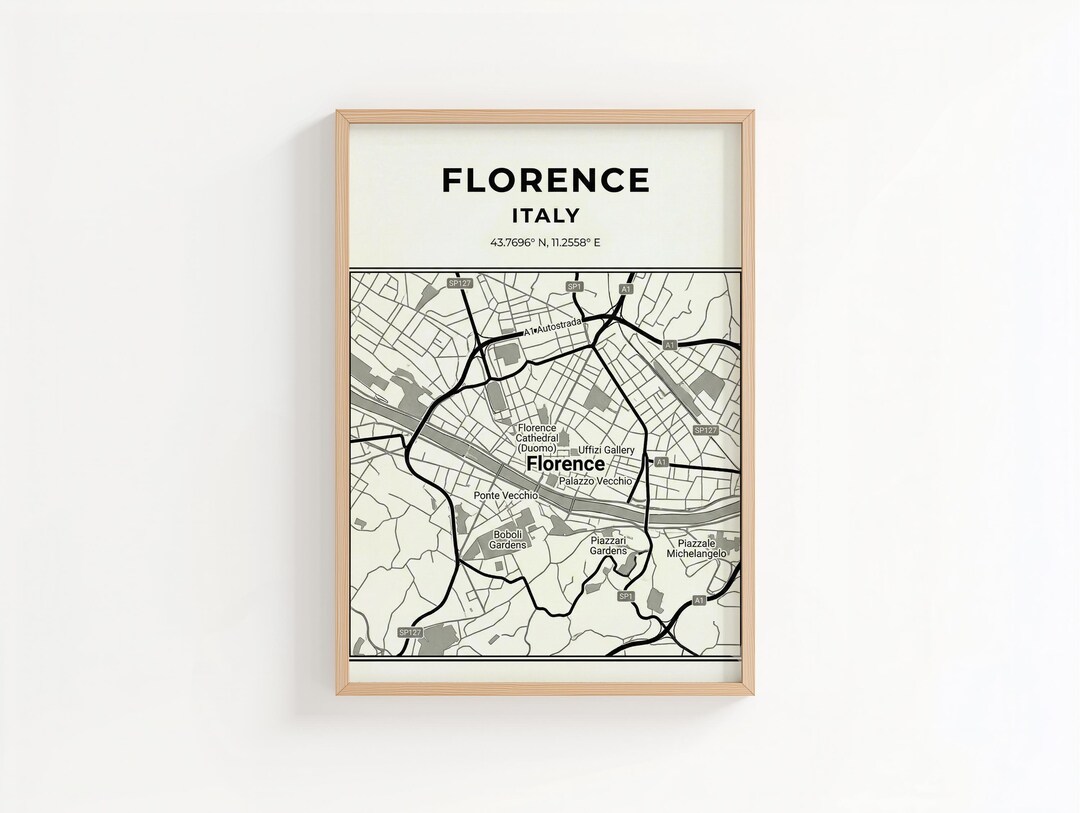 Printable Florence City Map - Modern Minimalist Wall Art, Vintage ...