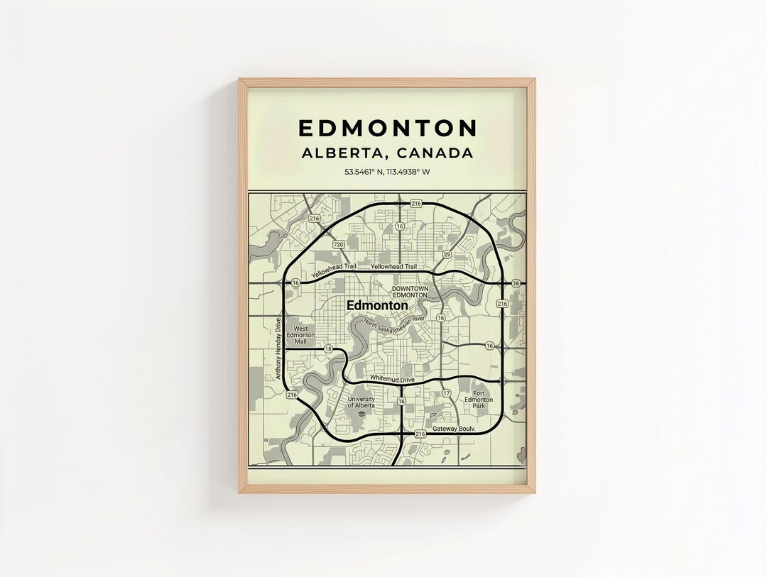 Vintage Edmonton Canada Map Printable - Minimalist City Wall Art, Sepia ...
