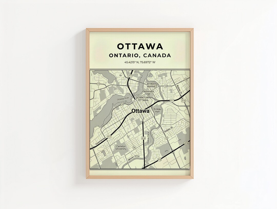 Vintage Style Ottawa Map Printable Wall Art - Minimalist Neutral ...
