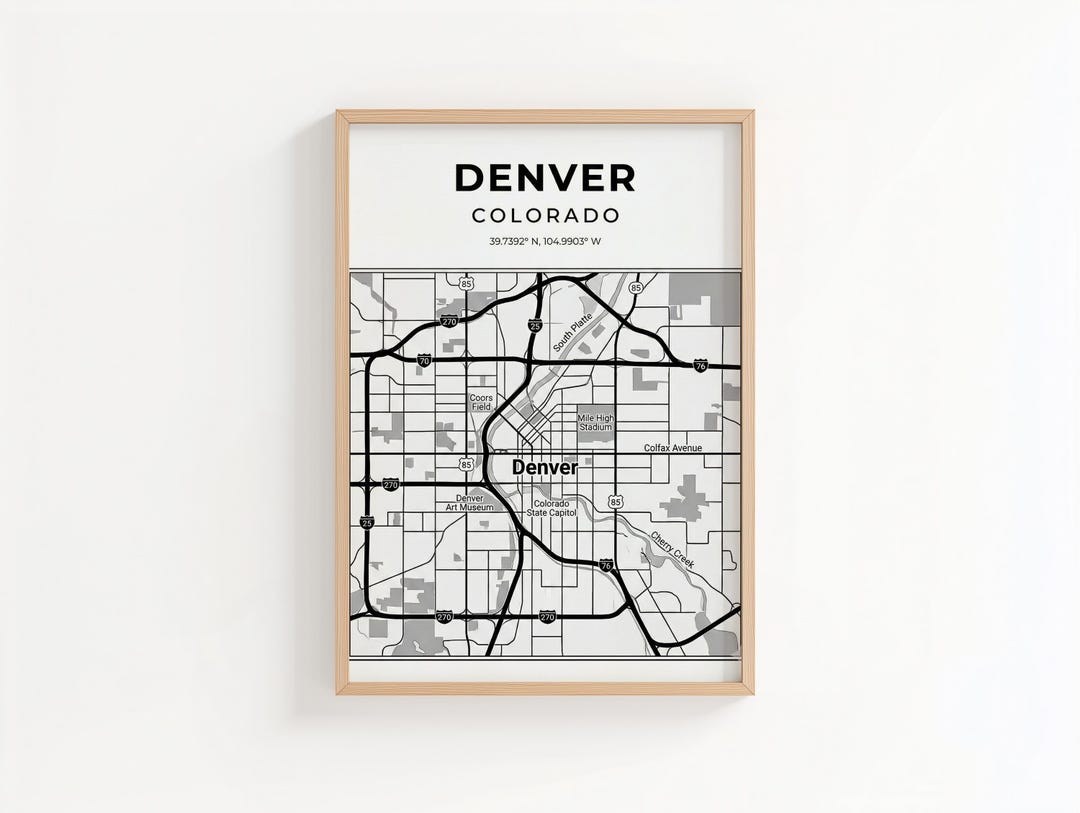 Modern Printable Denver City Map - Minimalist Neutral Urban Art, Black ...