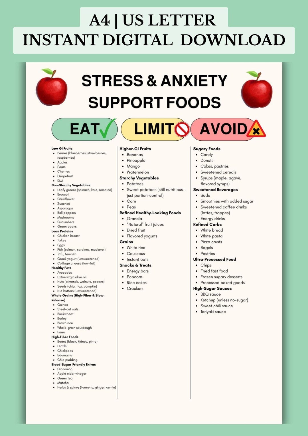 Stress and Anxiety Support | Calming Foods Cheat Cheat | Mood ...