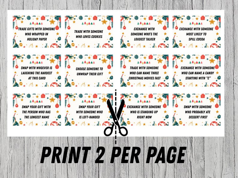 Christmas Exchange Game Printable | Gift Exchange Card Game | White ...