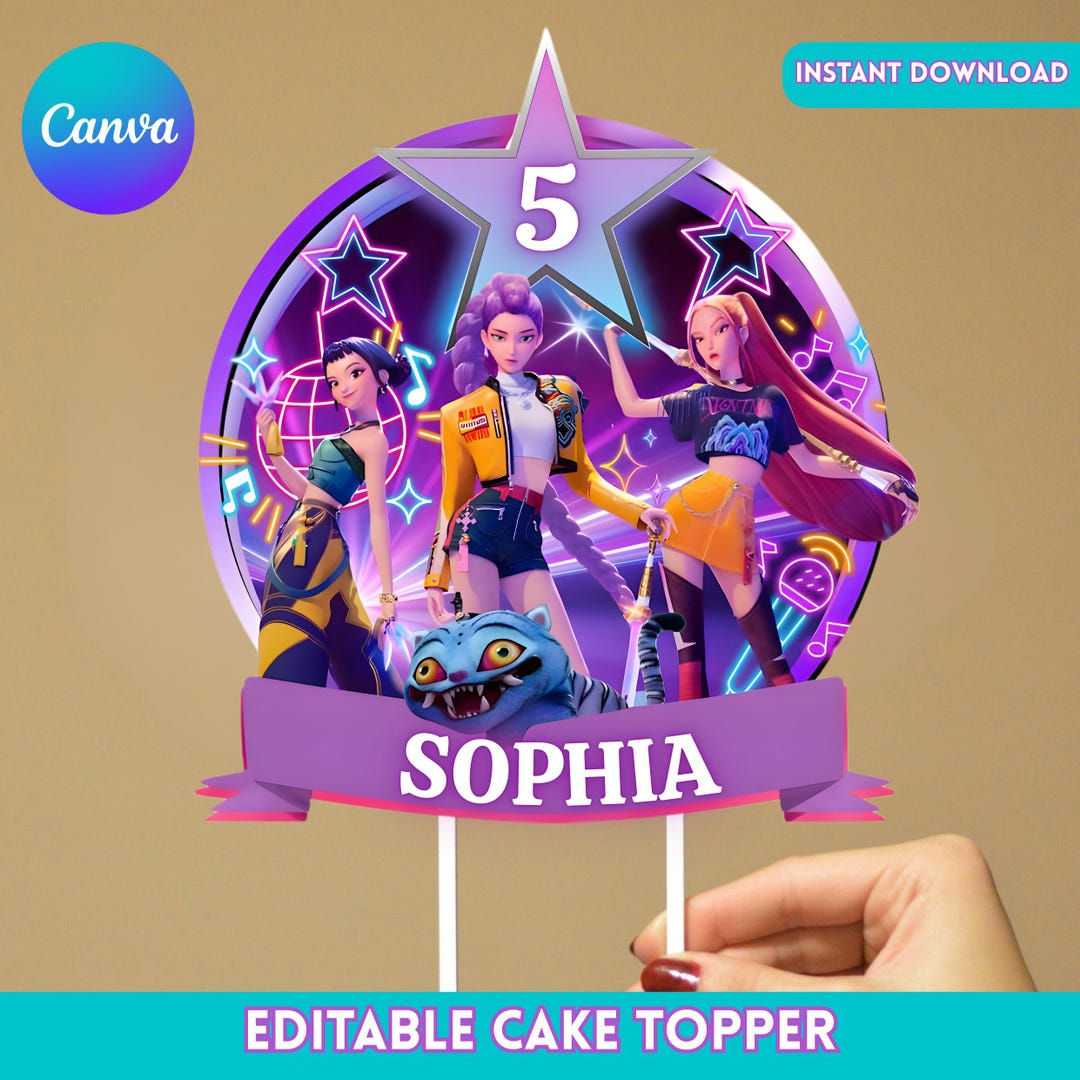 Editable Kpop Demon Hunters Cake Topper, Huntrix Kpop Birthday Toppers ...