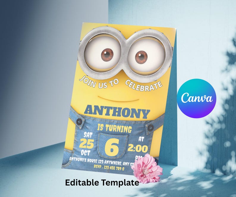 Minion Birthday Invitation Template | Digital Cute Yellow Minions Party ...