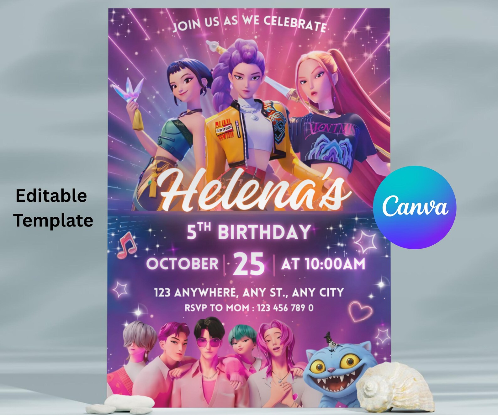 Kpop Demon Hunters Birthday Invitation Template | Editable Canva | Kpop ...