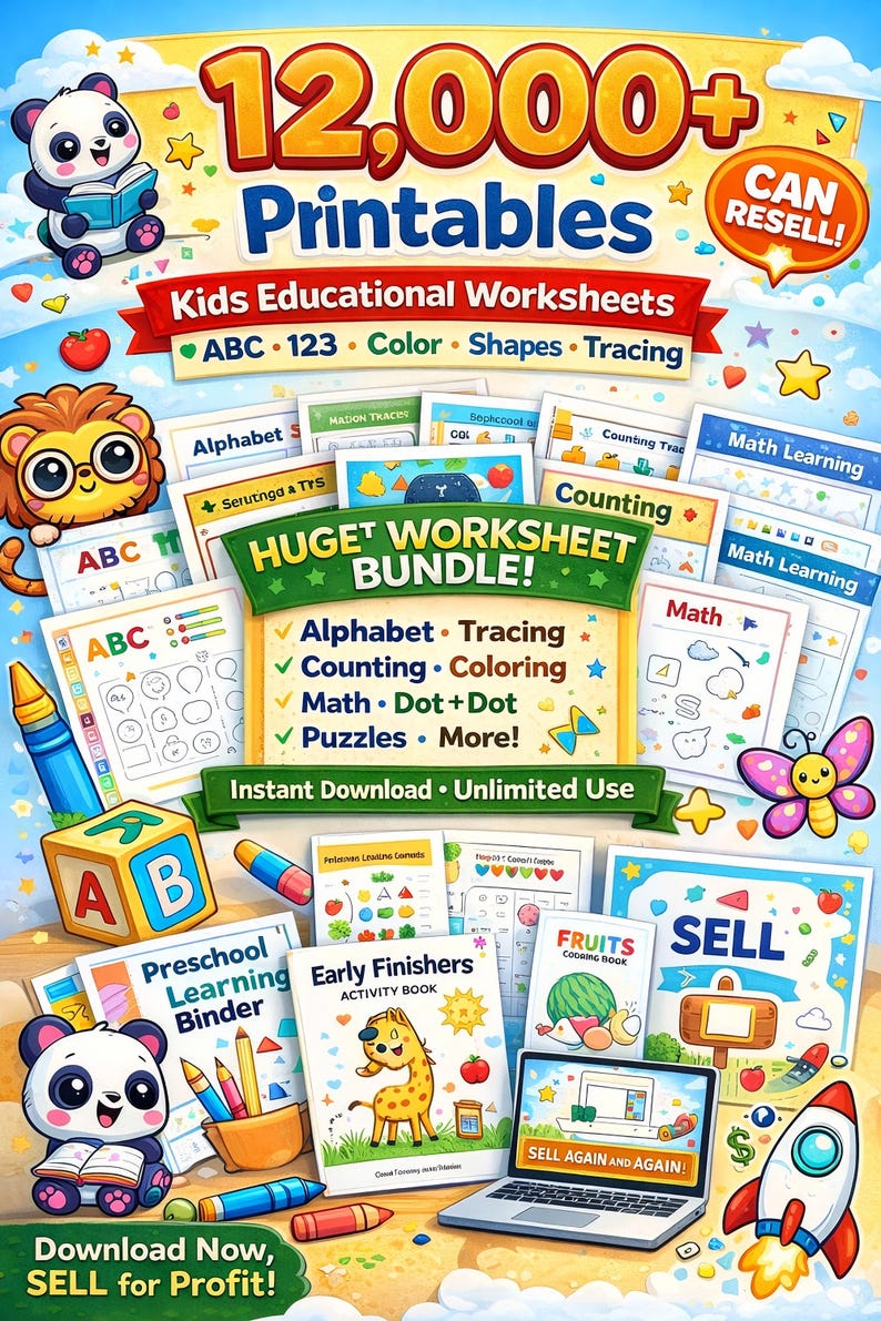 12,000+ Kids Printable Worksheets Bundle | Preschool & Kindergarten ...