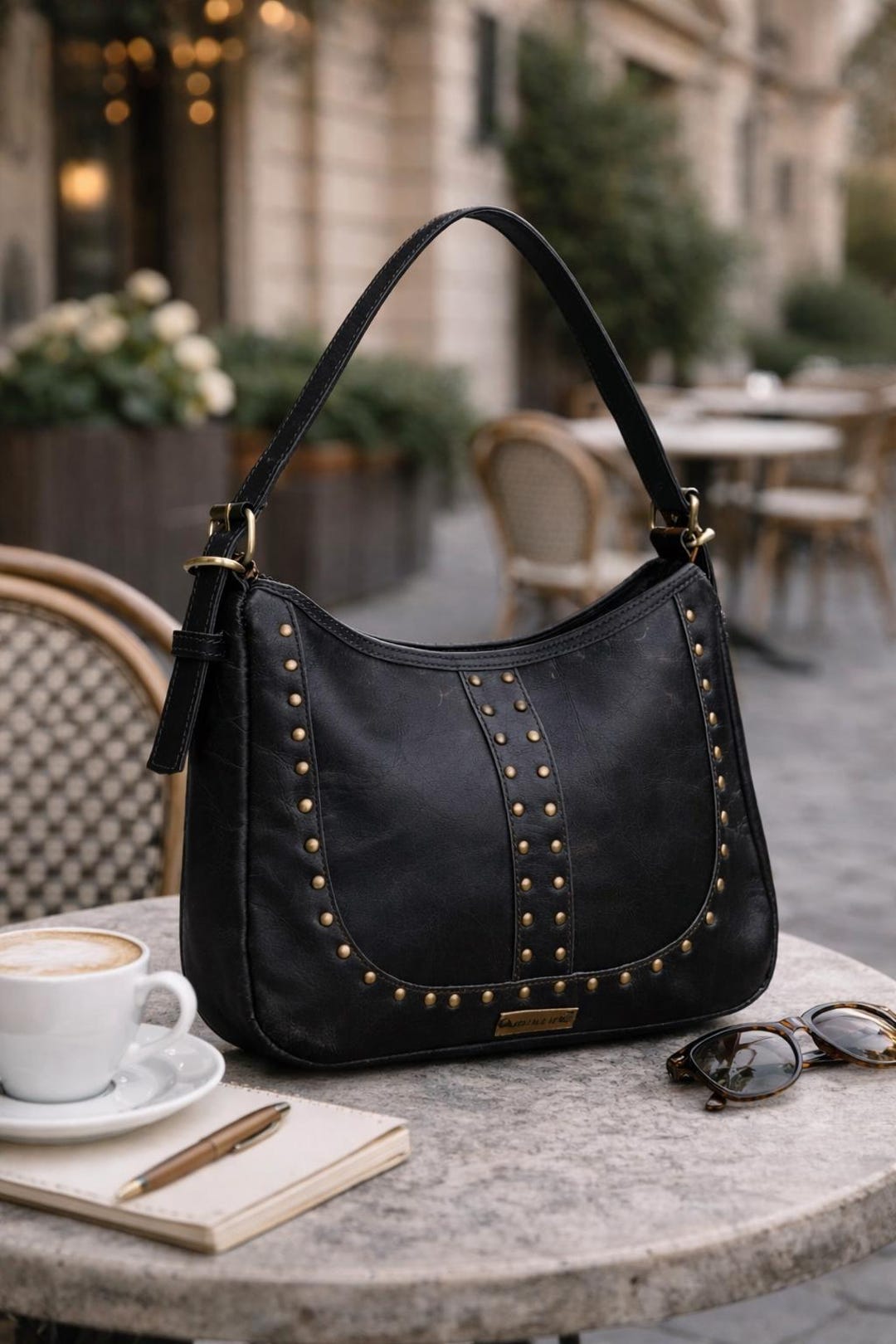 Handmade Black Bison Leather Shoulder Bag | Vintage Rivet Satchel ...