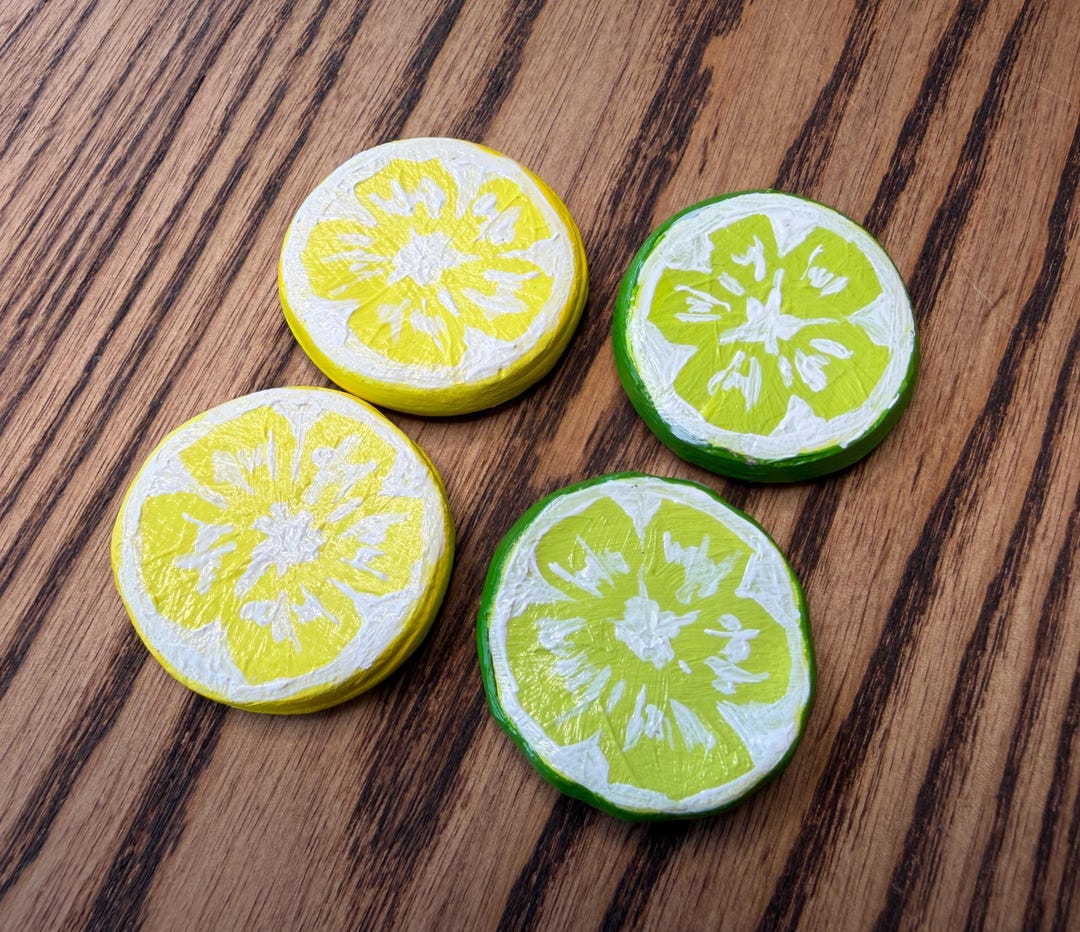 Hand-painted Lemon & Lime Magnets, Citrus Kitchen Decor, Set of 4 Fruit ...