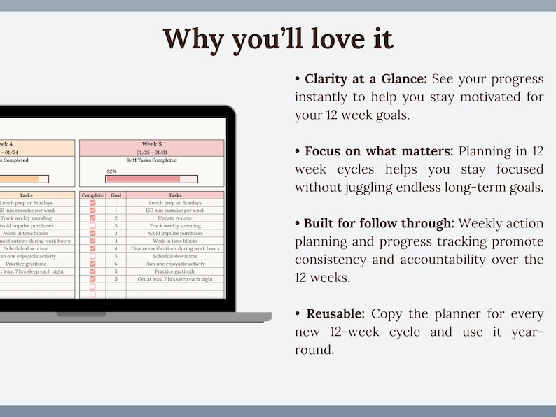 12 Week Year Planner Google Sheets | Quarterly Goal Planner Digital ...
