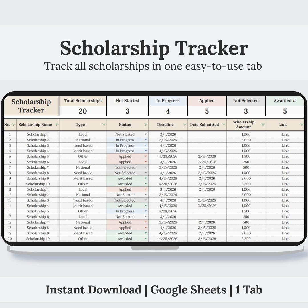 Scholarship Tracker | Scholarship Template | College Scholarship ...