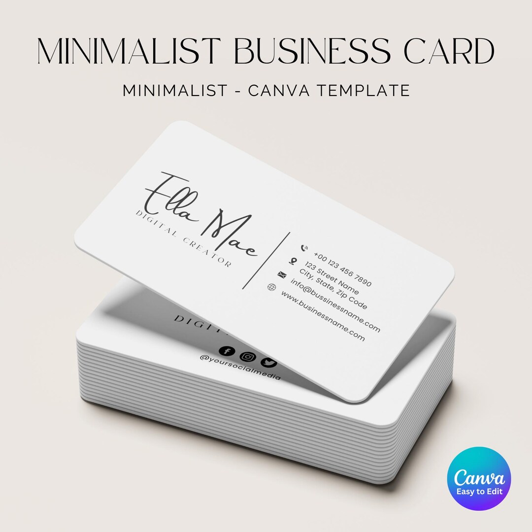 Editable Minimalist Canva Business Card Template, White Design, Clean ...
