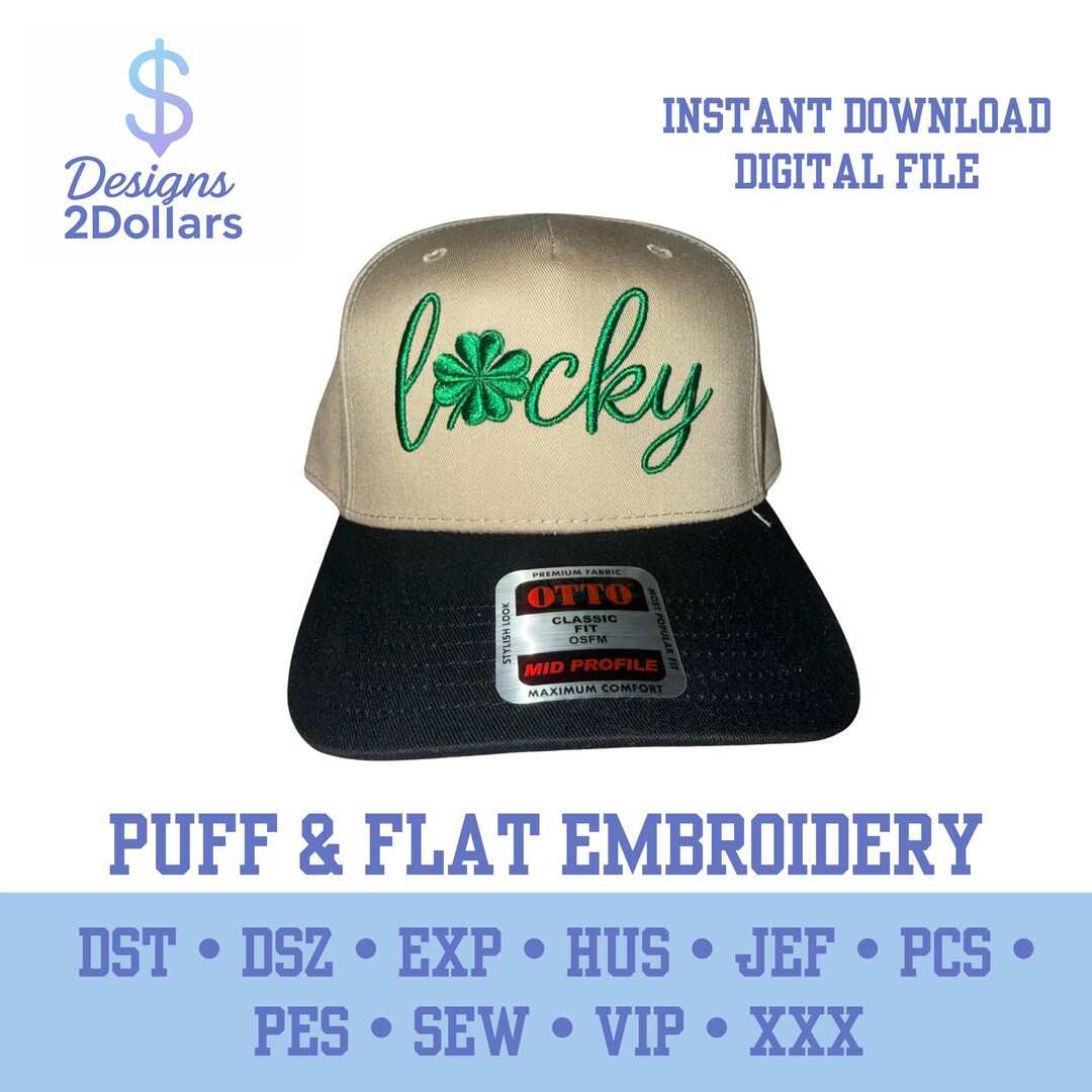 Lucky Embroidery Design | Shamrock Hat File | Flat & 3D Puff Embroidery ...