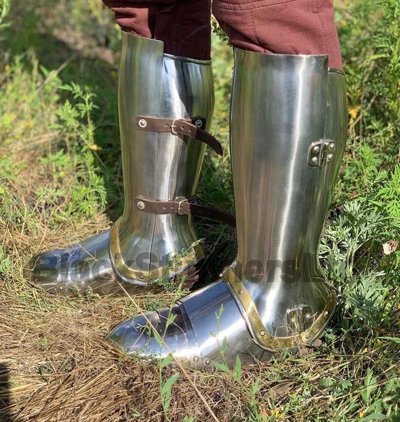 Gothic Plate Leg Armor With Sabatons | Medieval Steel Greaves and ...