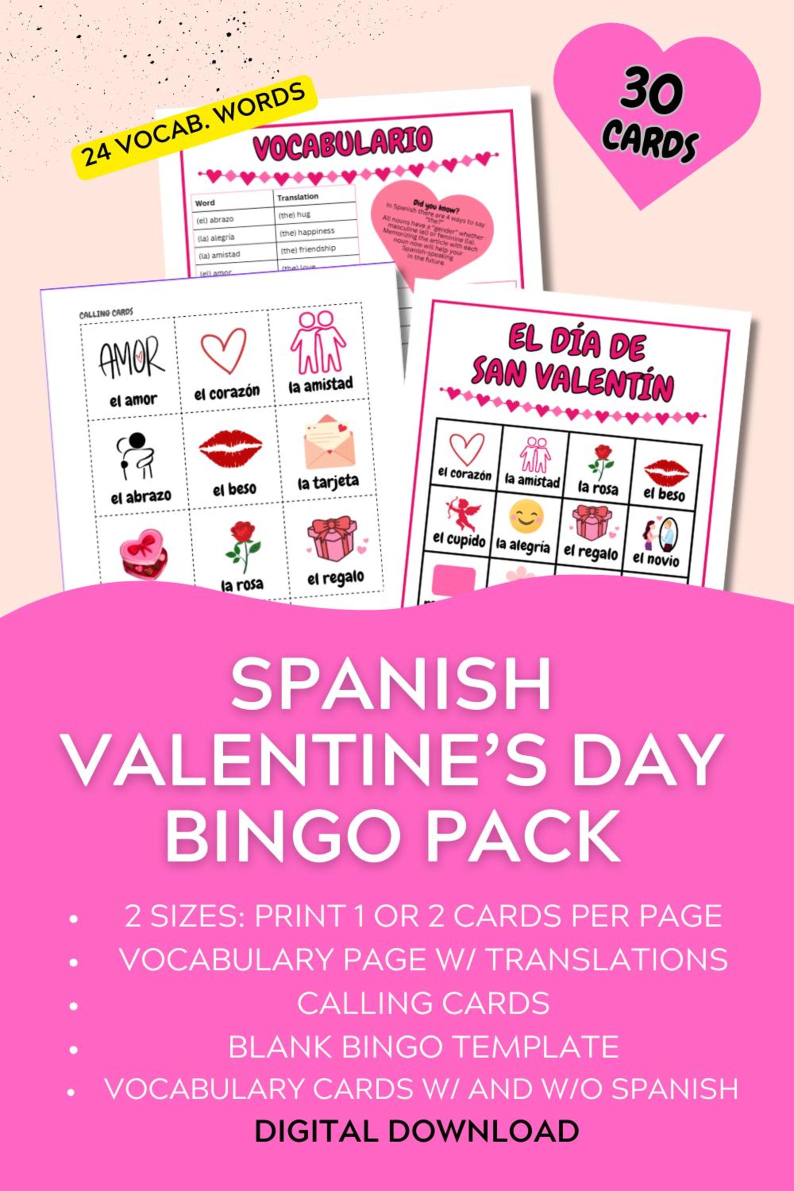 Spanish Valentine's Day Bingo Digital Download, Lotería Del Día De San ...