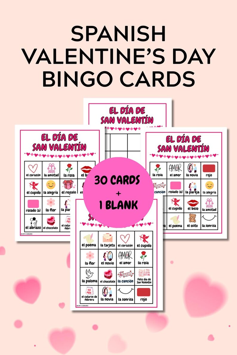 Spanish Valentine's Day Bingo Digital Download, Lotería Del Día De San ...