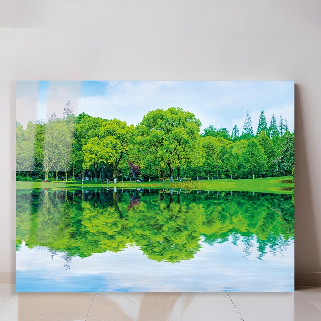 Tempered Glass Wall Art Forest Landscape, Green Nature Glass Wall Decor ...