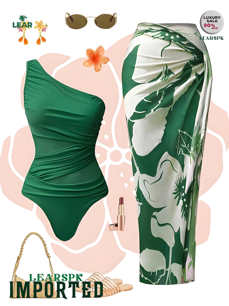 Ruched Monokini and Floral Sarong Set: Tummy Control Swimsuit, Resort ...