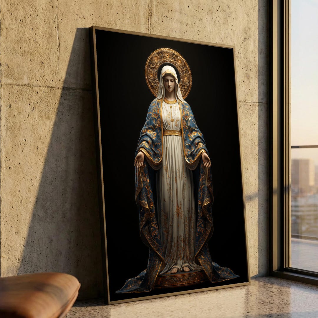 Virgin Mary Canvas Art, Blue and Gold Robe, Religious Home Decor - Etsy
