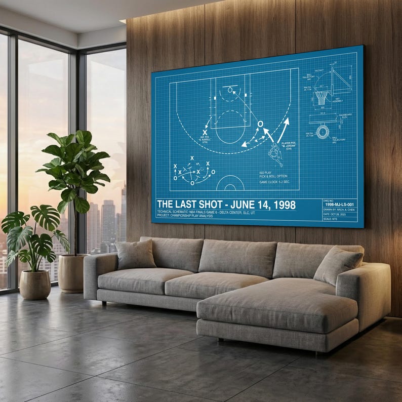 Michael Jordan Last Shot Blueprint, NBA Finals Canvas Wall Art - Etsy