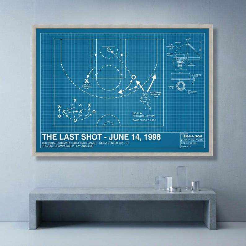Michael Jordan Last Shot Blueprint, NBA Finals Canvas Wall Art - Etsy