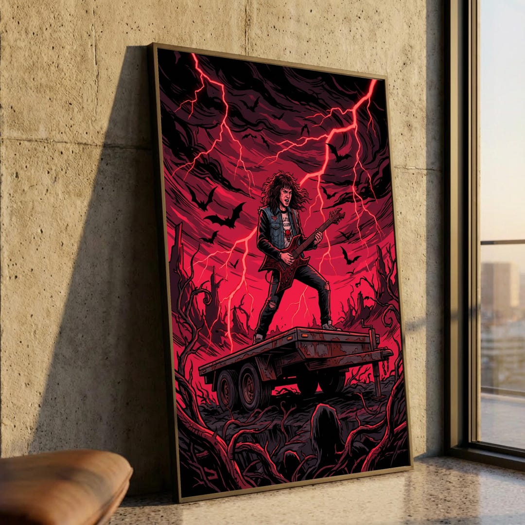 Stranger Things Eddie Guitar Canvas, 80s Rock Wall Art, Red Lightning ...