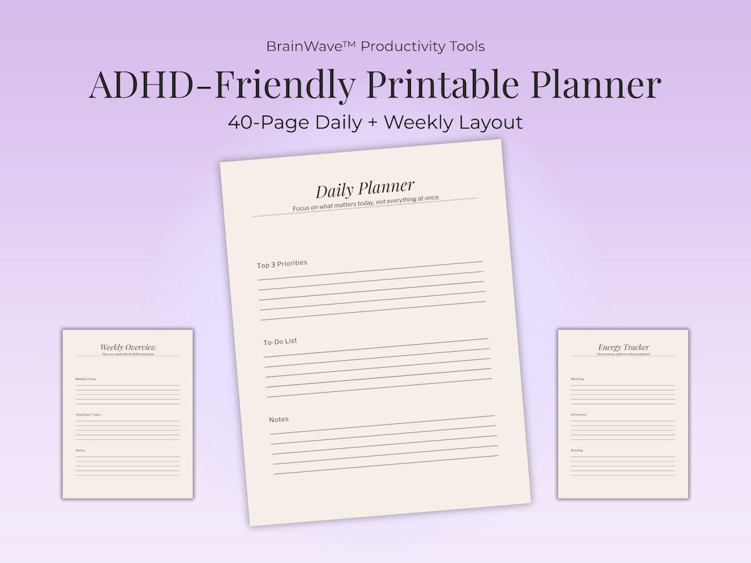 ADHD Daily & Weekly Planner Printable – Minimal Task System for Adults ...